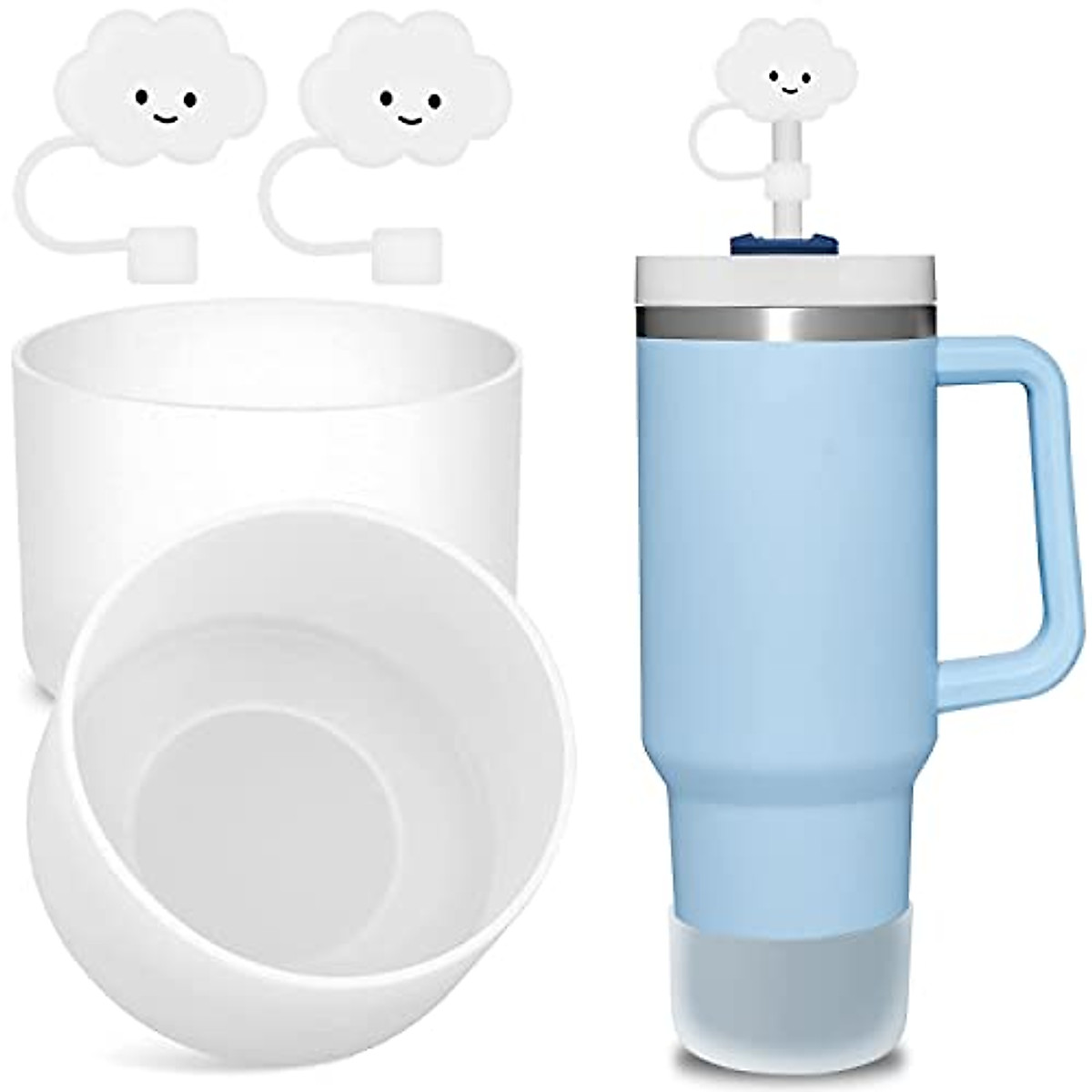 Silicone Boot and Straw Cover Set for Stanley, Stanley Cup Accessories, Food Grade Boot Sleeve for Stanley 40oz & 20/30oz, Dust-Proof Straw Topper for 9-10mm Straws (Clear)