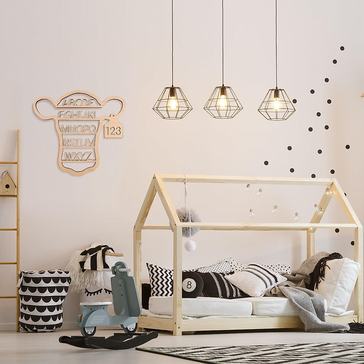 Nichake Western Nursery Wall Decor Neutral Cow Alphabet Wall Art,3D Cut ABC Letters Signs,Boho Wall Decor for Nursery, Bedroom, Playroom,and Kids Room