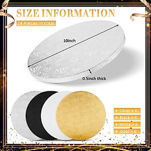 24 Pcs 10 Inch Round Cake Drums Wedding Cake Boards 1/2 Inch Thick Cake Rounds Cake Base Round Cake Circles Smooth Edge, Black, Gold, Silver, and White
