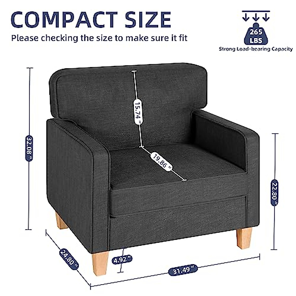 AODAILIHB Accent Chairs for Living Room with Arms Oversized Big Chairs Mid-Century Modern Reading Chair Comfy Club Chair, Bedroom Office Arm Chairs Easy Assembly (1, Dark Grey)