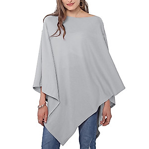 MissShorthair Women's Lightweight Knitted Scarf Poncho Sweater Cape Shawl Versatile Spring Summer Ponchos Wraps Light Grey