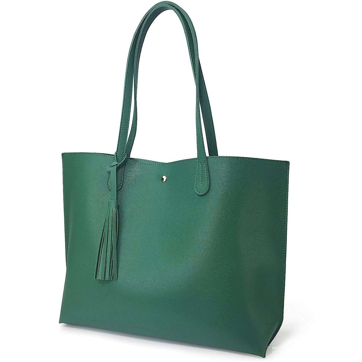 Minimalist Clean Cut Pebbled Faux Leather Tote Womens Shoulder Handbag (Green) Medium