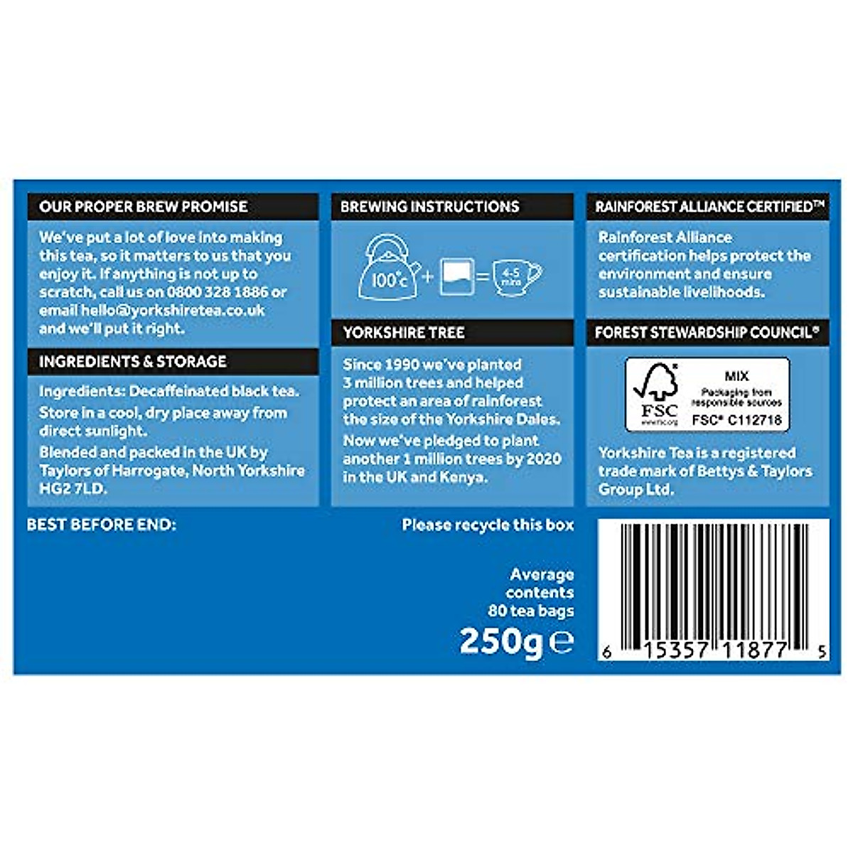 Yorkshire Tea Decaf, 80 Tea Bags