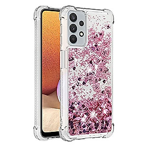 Phone Case Cover Glitter Case Compatible with Samsung Galaxy A32 5G Case Compatible with Women Girls Girly Sparkle Liquid Luxury Floating Quicksand Transparent Soft TPU Phone Case Bags Sleeves (Color