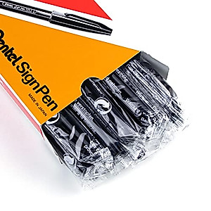 Pentel Sign Pen, Fiber-Tipped, Black Ink (S520-A), Box of 12