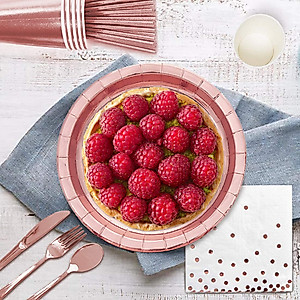 Rose Gold Birthday Party Favors for Women Rose Gold Plates and Napkins Party Supplies,Disposable Paper Plates and Cups Set for First Day of School,Bridal Shower,Baby Showers,Christmas, Serves 20
