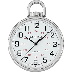 Gotham Men's Silver-Tone Ultra Thin Railroad Open Face Quartz Pocket Watch # GWC15026S