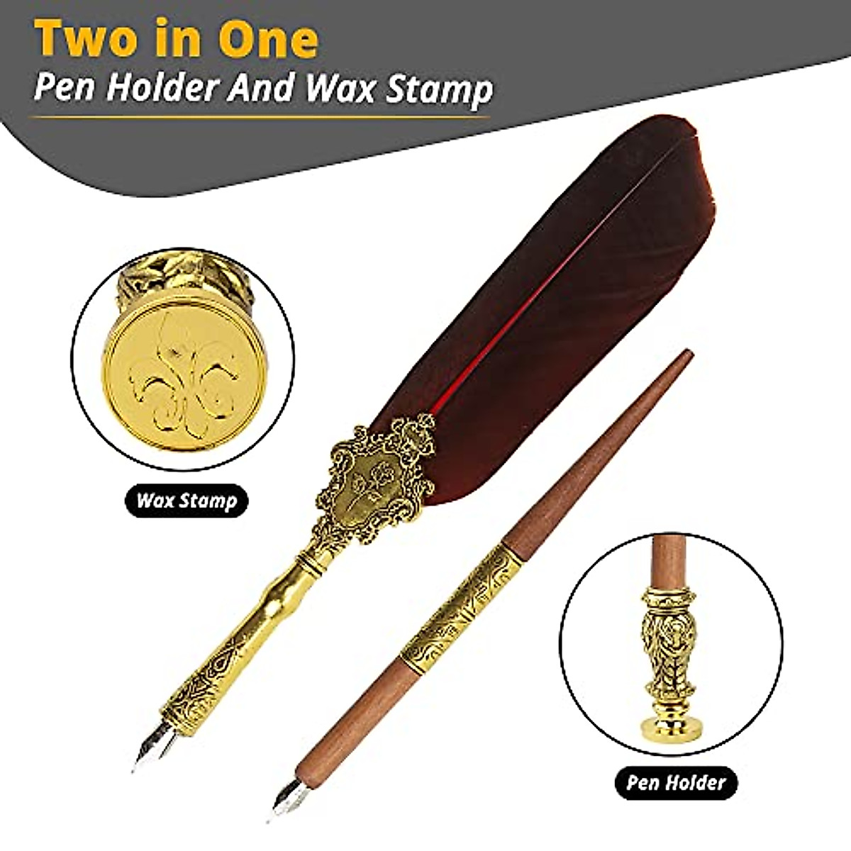 Calligraphy Set For Beginners, Calligraphy Pens for beginners, Calligraphy Pen Set, Calligraphy Kit for Beginners, feather pen, quill pen, quill and ink set, Wooden Feather Pen with Wax Stamp Set