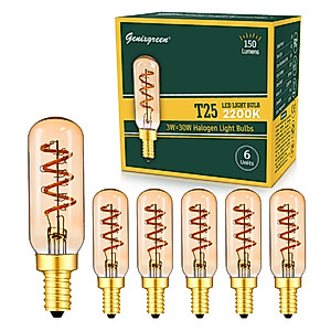 Genixgreen Dimmable T6 Led Bulb Candelabra Led Light Bulb, 2200K Amber Glass 3W E12 T25 Filament Chandelier Light Bulb, CRI 90+ Edison Bulb Equivalent 25W Decorative Lights Bulb, Pack of 6