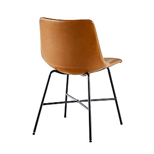 Walker Edison Mid-Century Modern Upholstered Dining Chair with Metal X Base, Set of 2, Whiskey Brown