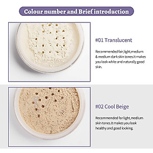 PHOERA Setting Powder Controls Oil,Setting Powder Makeup Light,Loose Powder Makeup Coverage,Loose Setting Powder Mini,0.17oz (01#Translucent)