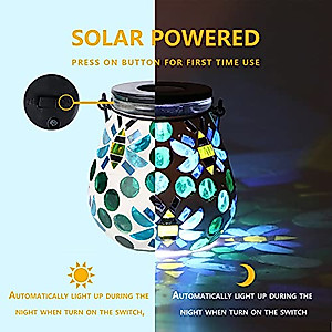 Afirst Mosaic Outdoor Lanterns - Glass Solar Hanging Lights Bee Hollow Out Waterproof Outdoor Decorative for Garden, Patio, Holiday Party Outdoor Decoration