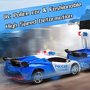 Transform Remote Control Car,RC Police Cars Transforming Robot Toys for Boys 4-7 8-12,Deformation Car Toys with One Button Transformation 360 Rotation Xmas Birthday Gifts for Boys (1：18)