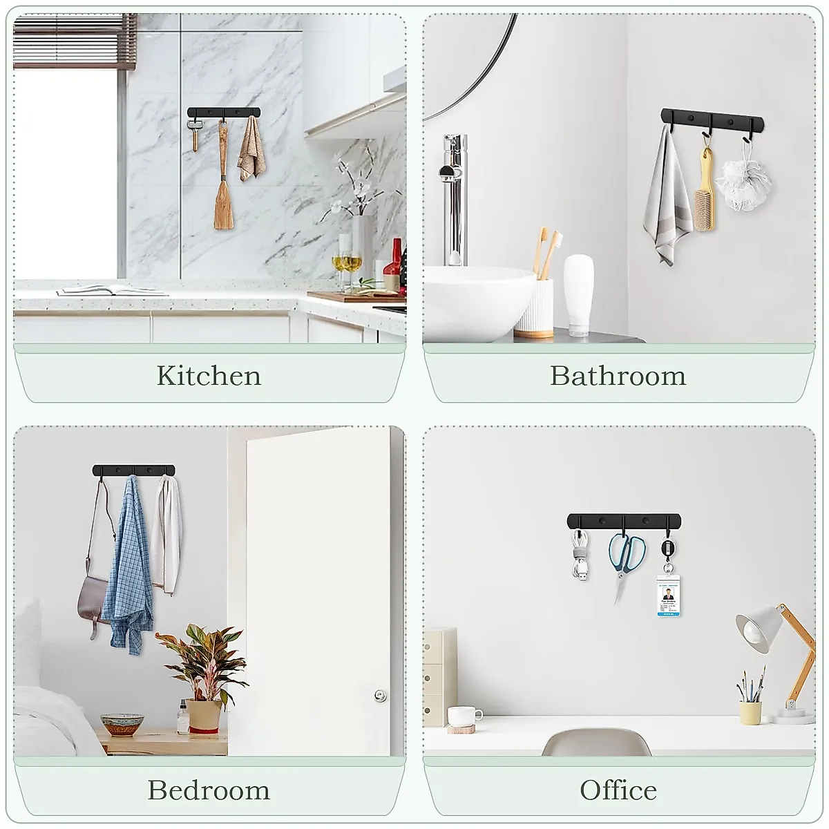 HOMEBROS Key Holder Wall Mount, Small Metal Key Hanger with 3 Key Hooks Self Adhesive Key Chain Holder Key Rack for Entryway Hallway Doorway Camper 2 Installation Methods - Black