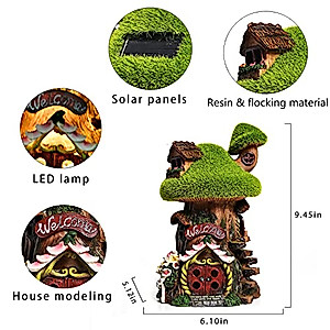 ASAWASA Fairy Houses for Gardens with Solar LED Light,Indoor Outdoor Décor Garden Lighting Figurines for Patio Lawn Yard(Flocked Mushroom House)