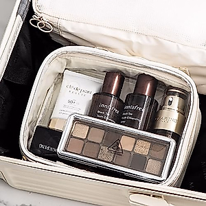 Hibagg Travel Toiletry Bags TSA Approved, 2PCS Clear Makeup Bags Set, Cosmetics Organizer Wide Open, Carry On Travel Essentials for Women Men with Gift Box, White