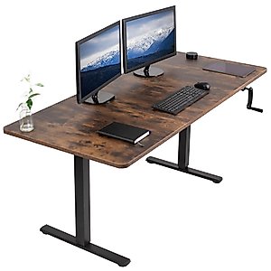 VIVO Manual Height Adjustable 71 x 30 inch Stand Up Desk, Rustic Vintage Brown Table Top, Black Frame, Standing Workstation with Foldable Handle, DESK-KIT-MB7N