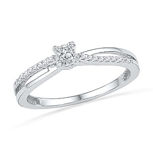 Sterling Silver Princess and Round Diamond Promise Ring (0.12 CTTW)Size 6.5
