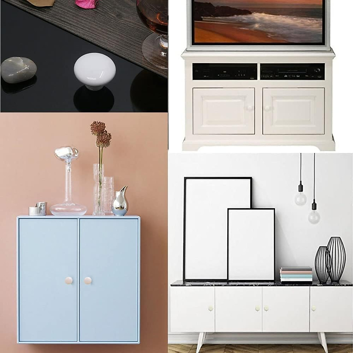 OctinPris 4X White Door Knob Cabinet Retro Round Ceramic Drawer Cupboard Kitchen Dresser Pull Handle Knobs 32mm/1.25" with 3-Sized Screws