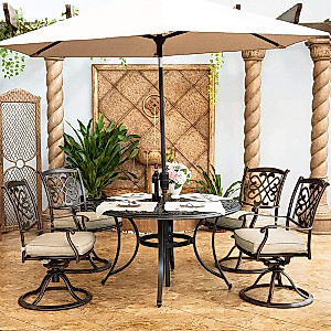 DALI 5 Piece Outdoor Dining Set Patio Furniture, Deep Cushioned Aluminum Swivel Rocker Chair Set with 48 inch Round Alum Casting Table