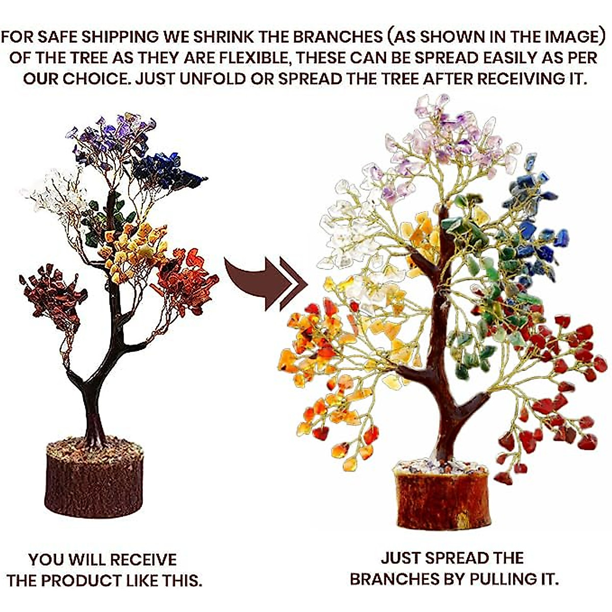 Kuhvai Seven Chakra Tree of Life, Crystal Tree for Positive Energy, 7 Chakra Tree, Feng Shui Tree, Stone Decor Natural Artificial Tree, 7 Chakra Tree of Life Healing Gemstones Pendant