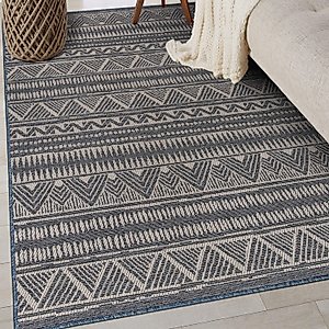 Rugshop Geometric Bohemian Indoor Outdoor Rug – Bohemian Area Rug/Outdoor Rug Deck Rugs, Non-Shedding Balcony Rugs, Boho Patio Rug, 5' x 7' Blue