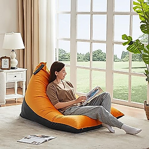Nobildonna Bean Bag Chair Cover (No Filler) for Adults and Teens, Beanbag Lounger Sofa Velvet Cover Beans Stuffed Storage 4 Ft (Orang Grey, Large)
