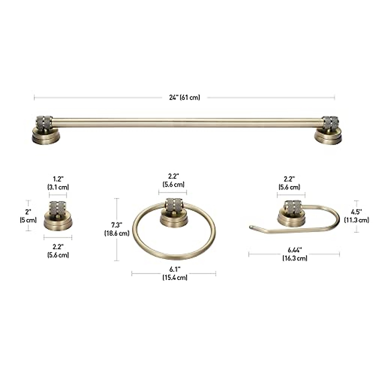 Globe Electric 51527 Middleton 5-Piece All-in-One Bathroom Set, Dark Bronze, 3-Light Vanity Light with Clear Glass Shades, Towel Bar, Toilet Paper Holder, Towel Ring, Robe Hook