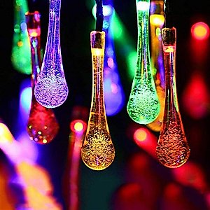 Solar String Lights, 22.9ft 50 Advanced Waterproof Water Drop Mode LED Solar Fairy Lights, Outdoor Saint Valentine's Day Lights for Patio, Lawn, Home, Garden, Wedding, Party Decorations