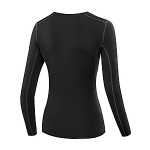 NELEUS Women's 3 Pack Dry Fit Athletic Compression Long Sleeve T Shirt,Black,Blue,White,Large