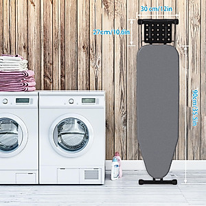 Jakeefud Deluxe Ironing Board with Extra Thick Heavy Duty Padded Cotton Cover,Hanger Iron Board,Lightweight and Easy Storage with Smart Hanger, for Small Spaces, Laundry Rooms (Size 35.5"*12") (Grey)