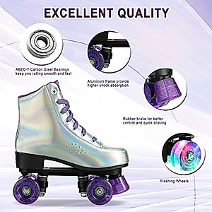 YYW Roller Skate for Women Men Light up Wheel - Double Roller Skater High-top PU Leather Roller Skate Shoes Adjustable PU Roller Skates with Four Piles for Adult Girls Beginners