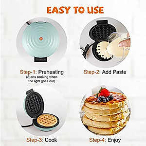 CROWNFUL Mini Waffle Maker Machine, 4 Inch Chaffle Maker with Compact Design, Easy to Clean, Non-Stick Surface, Recipe Guide Included, Perfect for Breakfast, Dessert, Sandwich, or Other Snacks, Green