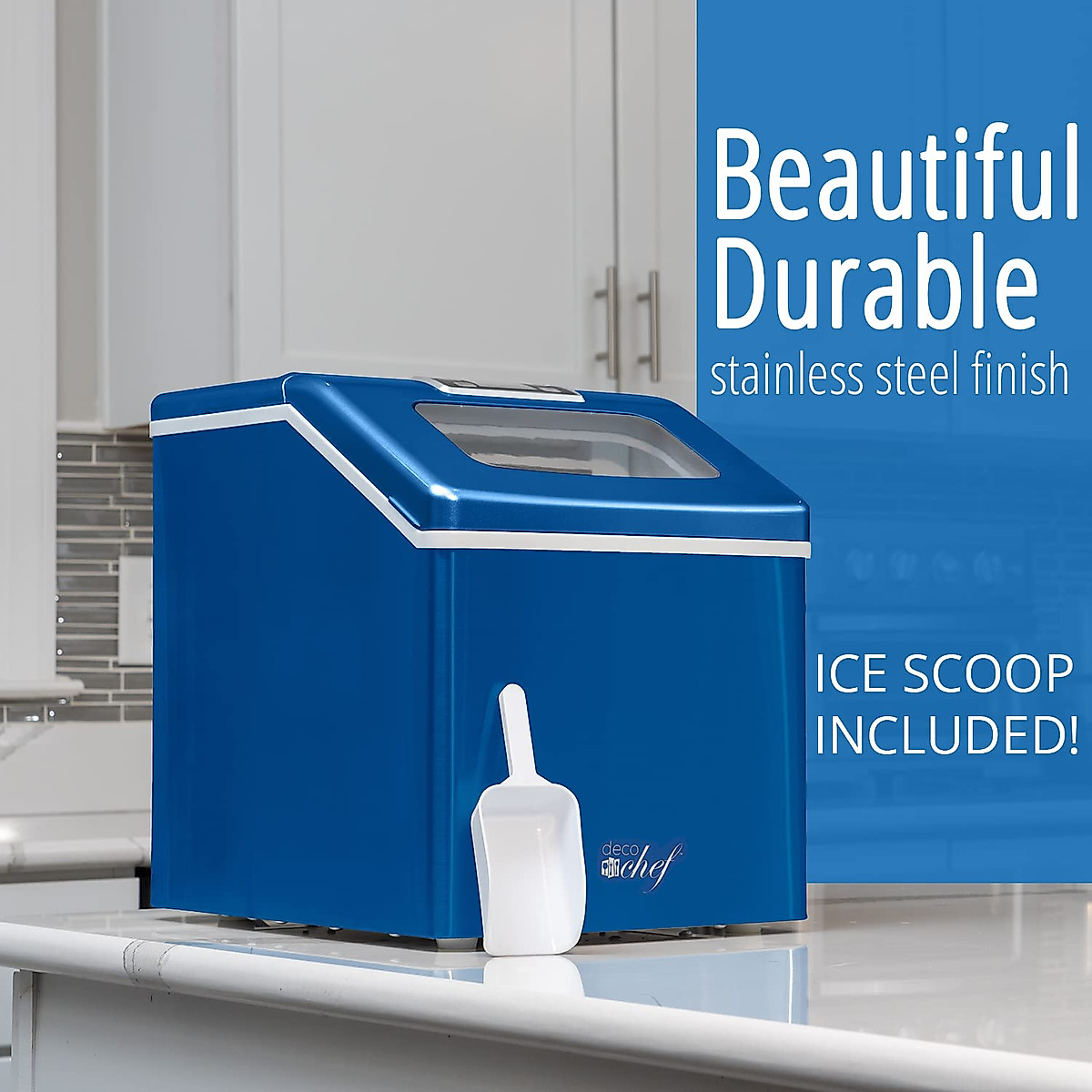 Deco Chef Countertop Ice Maker 40LB/24H, 24 Full Cubes Every 15 Minutes, Adjustable Size, Digital Control and Timer, Self-Cleaning, EZ Access Flip Lid, Scoop Included, Blue