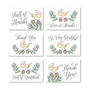 24 Carriage Baby Shower Thank You Cards With Envelopes, Boy or Girl Sprinkle Thank-You Note, 4x6 Gratitude Card Gift For Guest Pack, Gender Reveal DIY So Grateful Greenery Varied Event Stationery