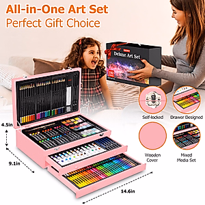 Soucolor Art Kits Art Sets Gifts for Women Teens Girls Kids, Aesthetic Cute Preppy Stuff School Supplies, 192-Pack Deluxe Drawing Supplies, Acrylic Pad, Watercolor and Sketch Book, Canvases