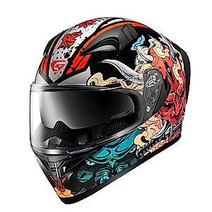 KYPARA Full Face Motorcycle Helmet with Internal Tinted Visor & DOT Approved for Moped ATV Cruiser Scooter (Samurai Spirit, Large)