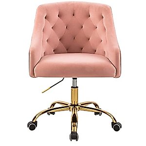 ANOUR Modern Home Office Chair, Velvet Swivel Armchair, Velvet Office Chair with Soft Seat, Adjustable Task Chair Computer Desk Chair for Living Room Bedroom Study Pink