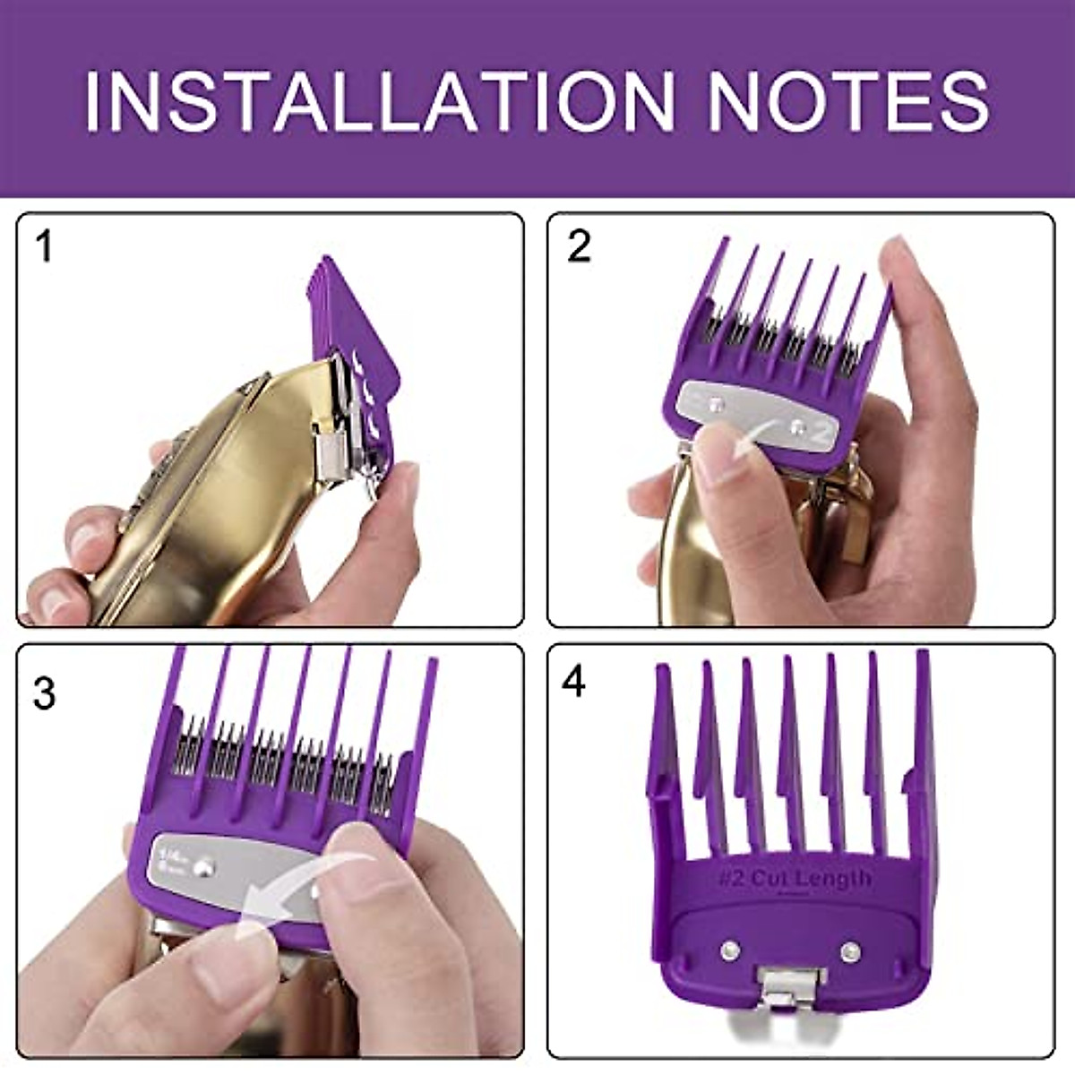 10 Pack Clipper Guards Cutting Guides Compatible with Wahl Clipper with Metal Clip/Color Coded-from 1/16 Inch to 1 Inch(1.5-25mm)，Fits All Full Size Compatible with Wahl Clippers