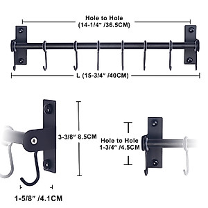 Dseap Pot Rack - Pots and Pans Hanging Rack Rail with 8 Hooks, Pot Hangers for Kitchen, Wall Mounted, Black