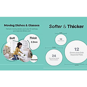 YYCRAFT 48 Felt Plate China Storage Dividers Protectors White Thick Premium Soft Round Felt Circles (3 Size,White)