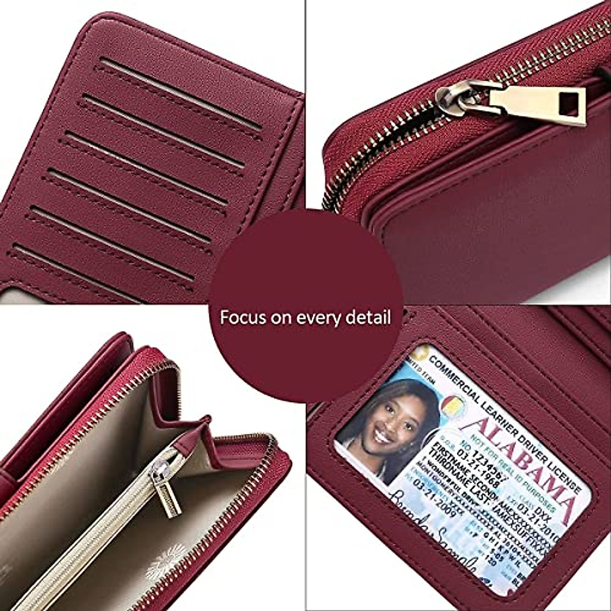 Arrow Dancer Women's 100% Leather Wallet RFID Blocking Girls Best Choice Designer Phone Holder Clutch Travel Purse Wristlet Ladies Clip Bifold Zipper Buckle 15+ Handy Money Card ID Slots (Maroon)