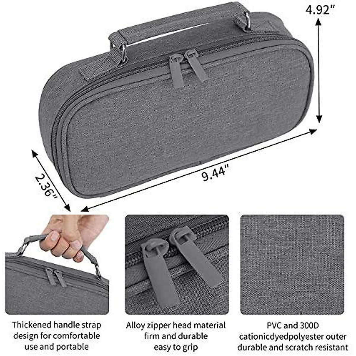 Pencil Case Pen Bag, RUMANLE Pen Bag Big Capacity Canvas Makeup Pouch Bag Case Pencil Holder Practical Students Stationery with Double Zippers Durable for School & Office Supplies - (Empty- Grey)