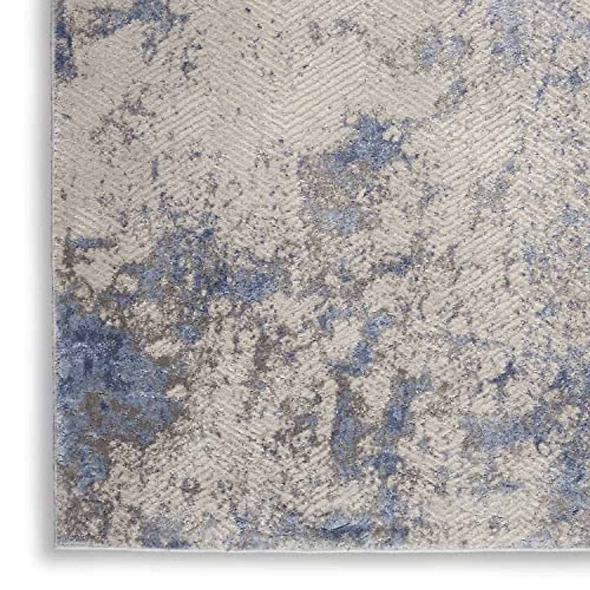 Nourison Sleek Textures Abstract Blue/Ivory/Grey 7'10" x 10'6" Area -Rug, Easy -Cleaning, Non Shedding, Bed Room, Living Room, Dining Room, Kitchen (8x11)