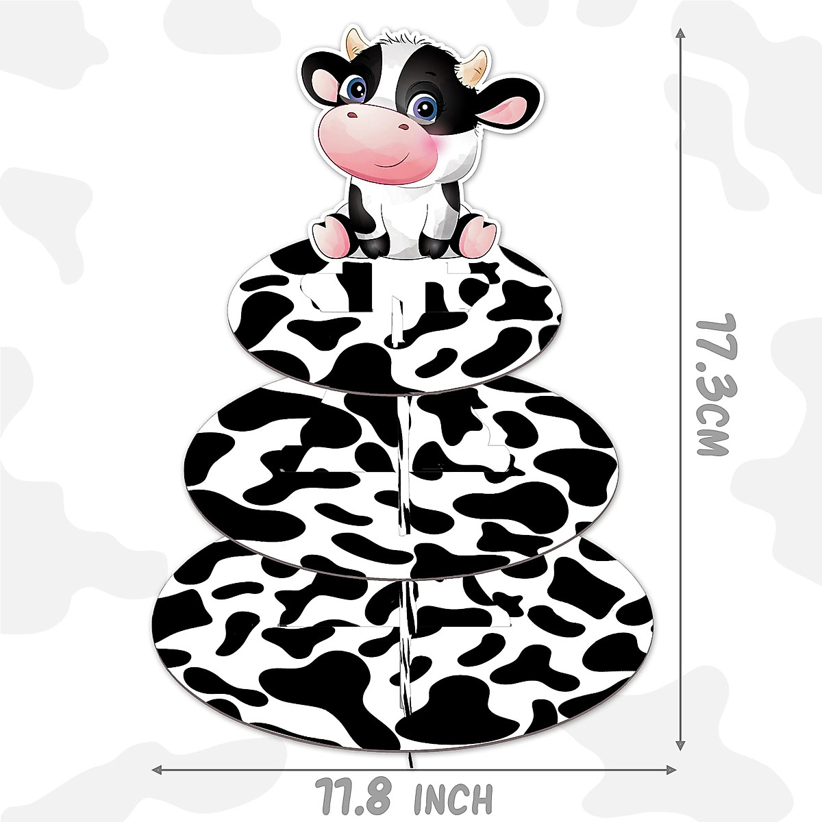 Farm Animal Cow Print Cupcake Stand Cow Party Decoration 3-Tier Cow Cupcake Holder Cardboard Cupcake Stand Cow Themed Party Decoration for Baby Shower Birthday Party Supplies