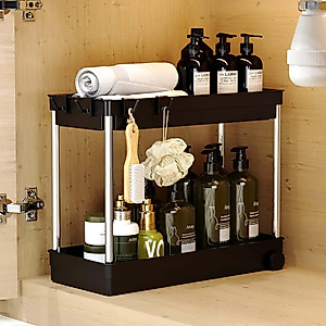 LONONE Under Cabinet Organizer Shelf 2 Tier Bathroom Organizer Under Sink Shelf Simple Trending Stackable 2-Tier Under Sink Cabinet Organizer,Green