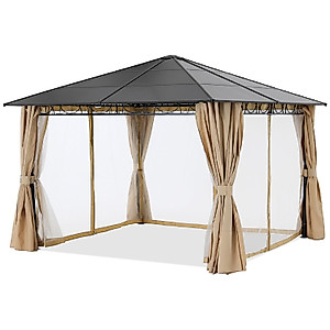 10x10 Hardtop Patio Gazebo with Curtains and Netting by ABCCANOPY
