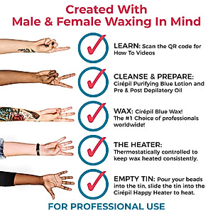 Cirepil - Waxing Kit - At Home Introduction Kit - Heater, Blue wax Beads, Pre & Post products & an Empty Tin - The Best Temperature for your Cirepil Wax