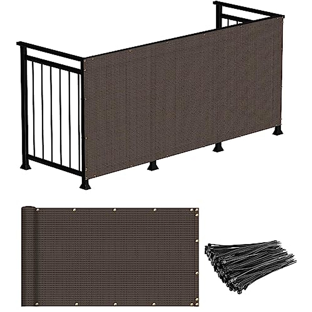 Windscreen4less 3'x10' Deck Balcony Privacy Screen for Deck Pool Fence Railings Apartment Balcony Privacy Screen for Patio Yard Porch Chain Link Fence Condo with Zip Ties Brown