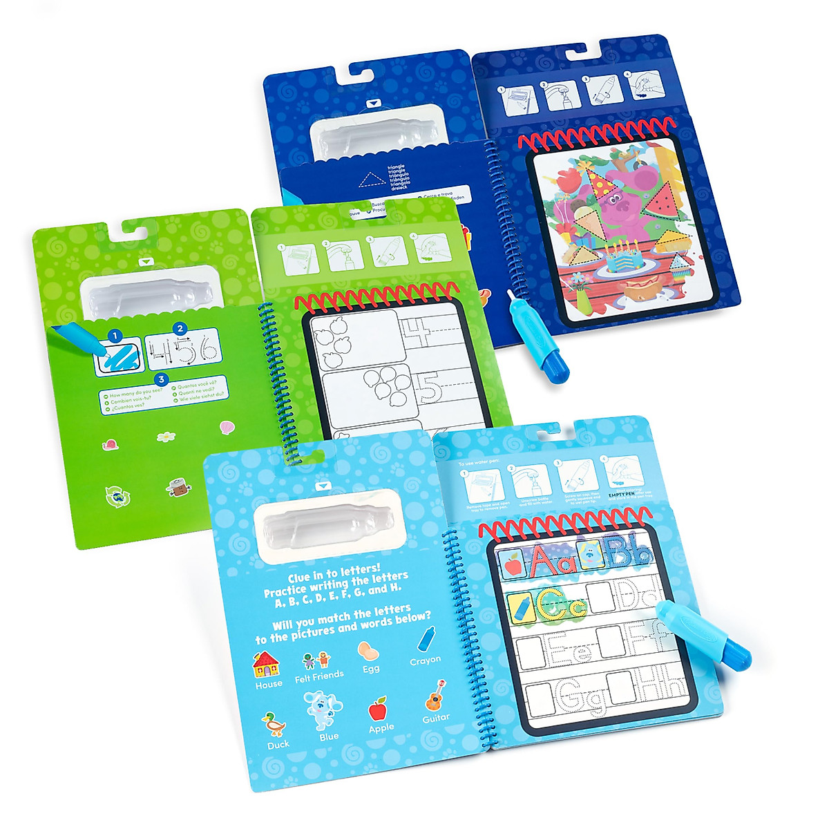 Melissa & Doug Blue’s Clues & You! Water Wow! 3-Pack – Alphabet, Counting, Shapes Water Reveal Travel Activity Pads